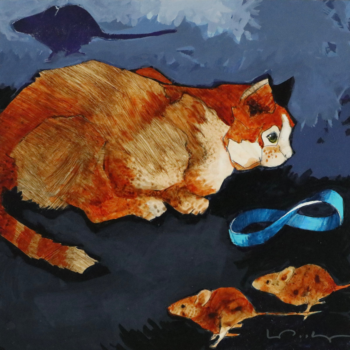Cat's Fascination with Infinity Ribbon – Linda Kemp Fine Art