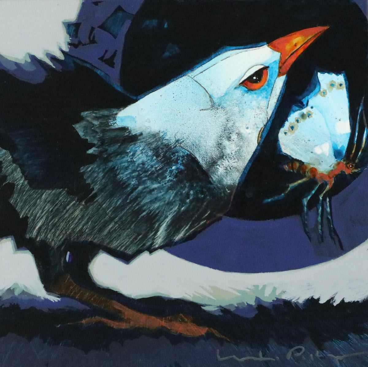Handsome Blue Bird and Butterfly #8172 – Linda Kemp Fine Art